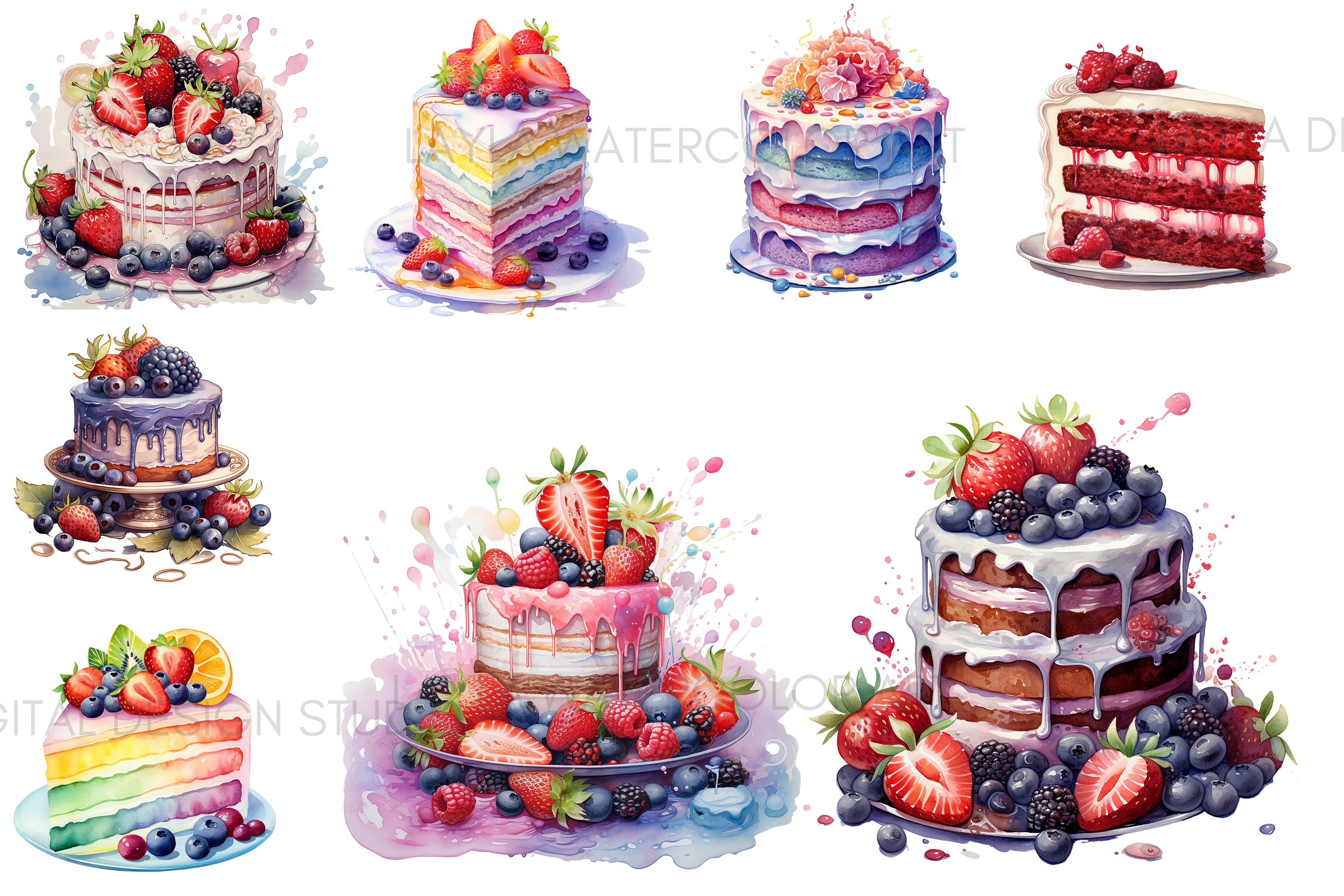Watercolor Birthday Cake Clipart Watercolor Cake PNG - Etsy