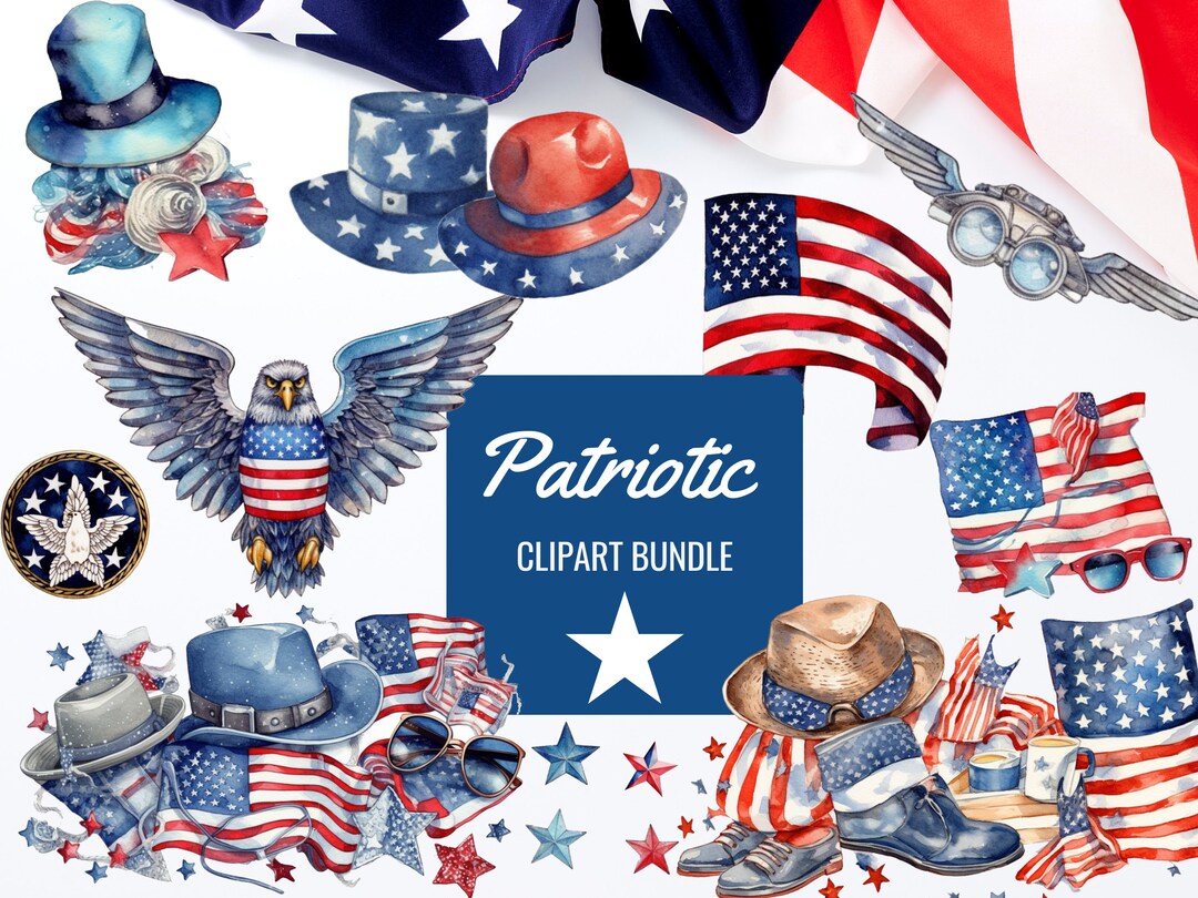 Watercolor Patriotic Clipart Bundle PNG, Patriotic Clipart ...