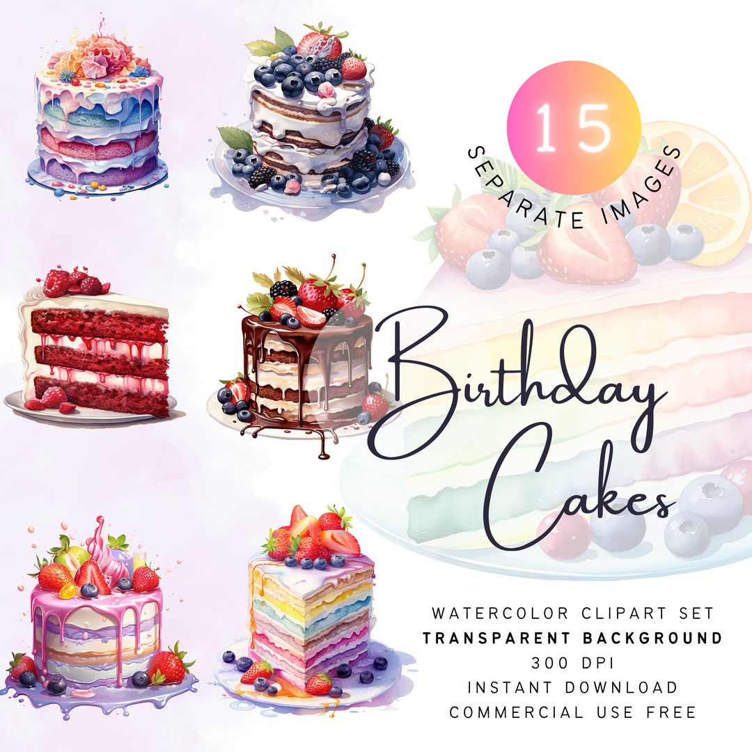 Watercolor Birthday Cake Clipart Watercolor Cake PNG - Etsy