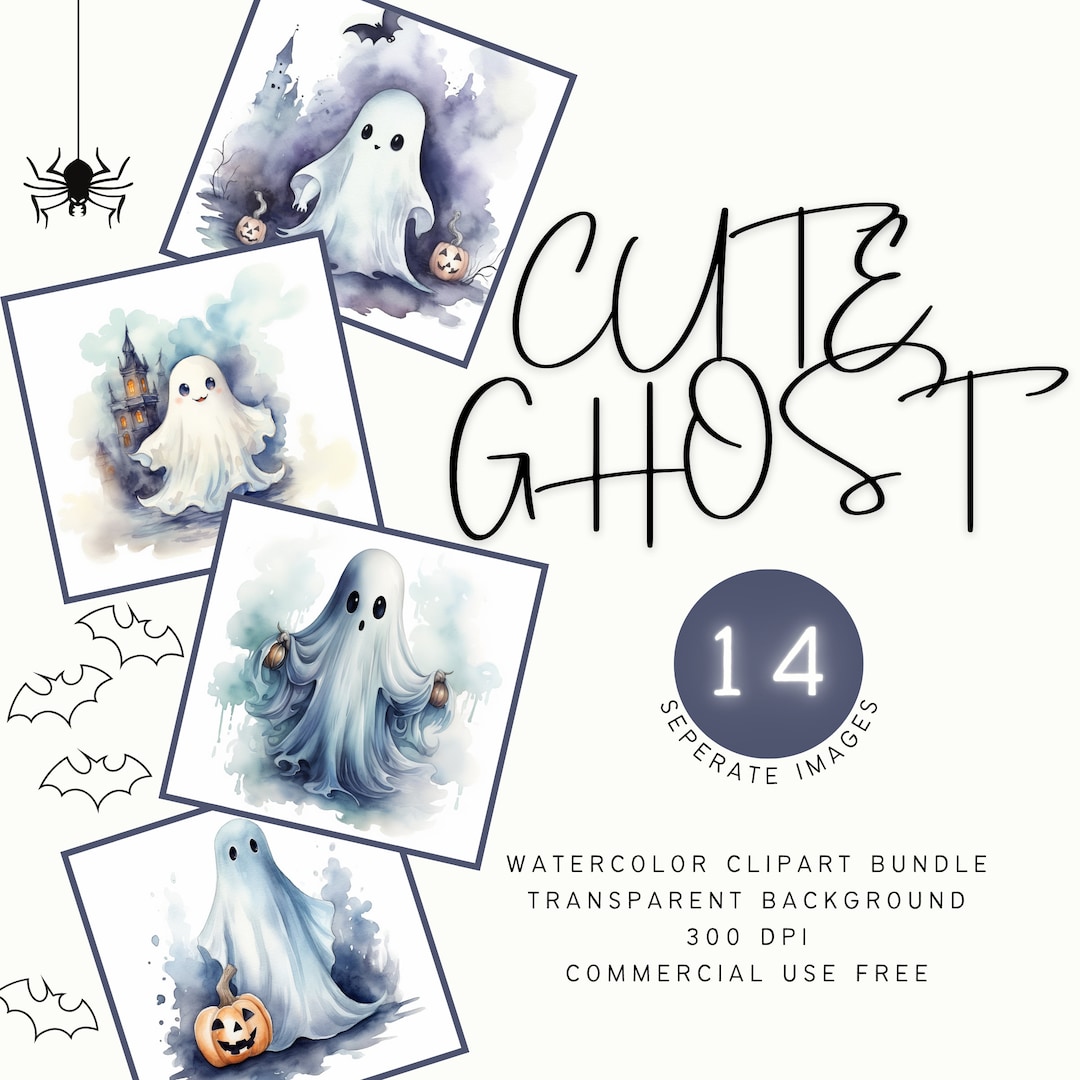 Watercolor Cute Ghost Clipart | Watercolor Halloween PNG | Spooky ...
