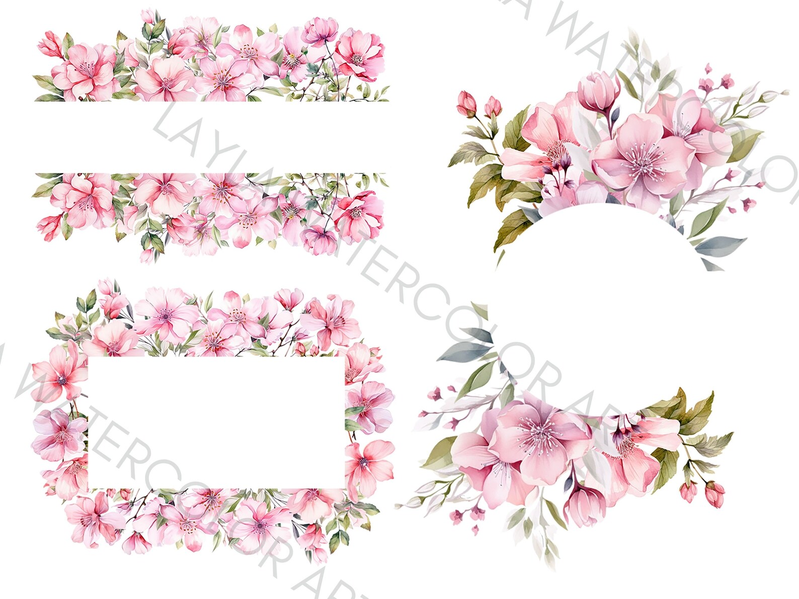 Watercolor Pink Flowers PNG Clipart Wedding Clipart Pink - Etsy