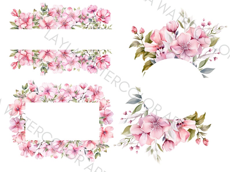 Watercolor Pink Flowers PNG Clipart Wedding Clipart Pink - Etsy