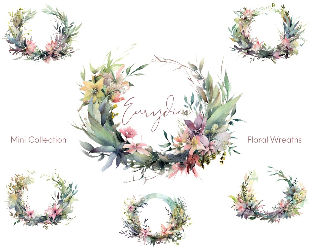 Watercolor Floral Wreath Clipart, Wreath Clipart, Floral Watercolor ...