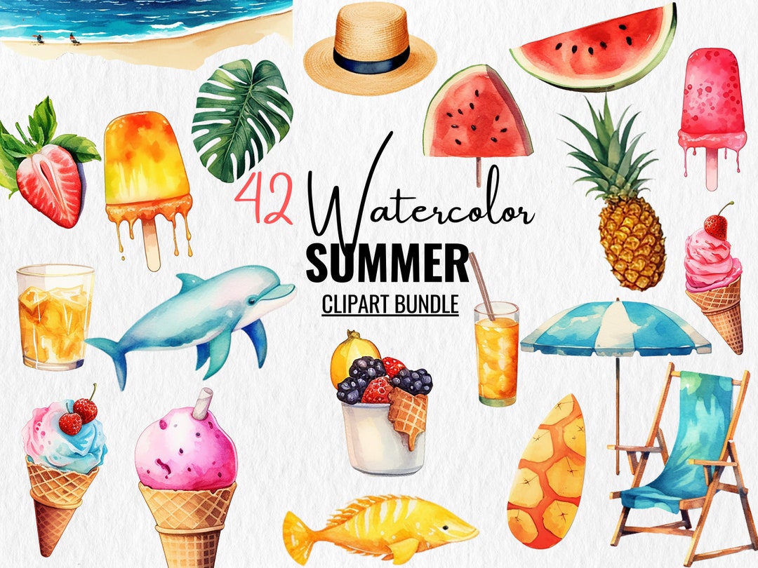 Watercolor Summer PNG Clipart Bundle ,transparent Background ...