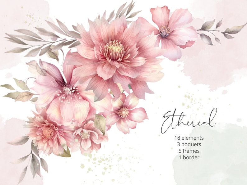 Watercolor Pink Flowers PNG Clipart, Wedding Clipart, Pink Spring ...