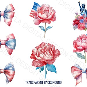 Watercolor Patriotic Flowers Clipart Bundle PNG, Independence Day ...