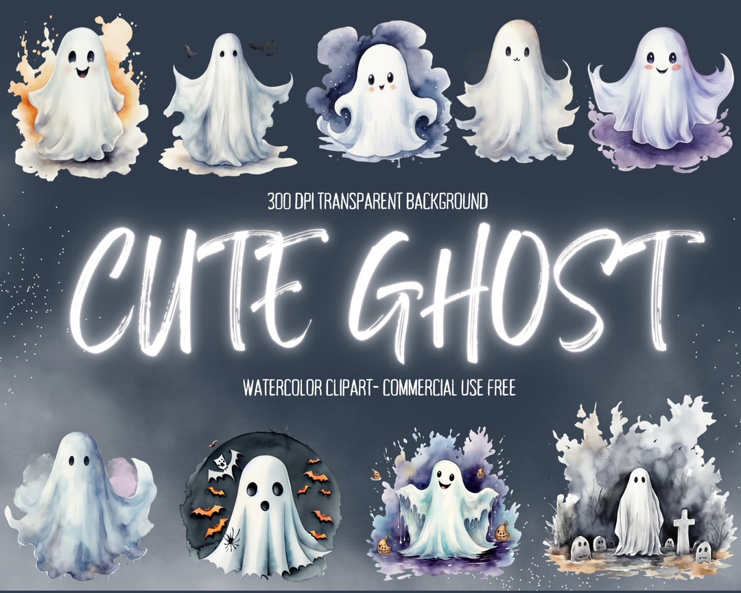 Cute Watercolor Pastel Ghost Clipart | Watercolor Halloween PNG ...