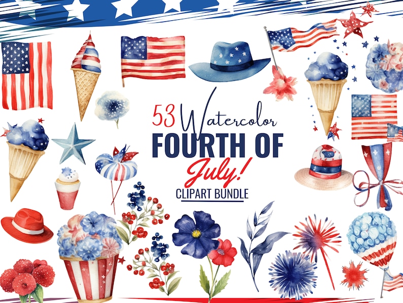 Watercolor Patriotic Clipart Bundle PNG, Patriotic Clipart ...
