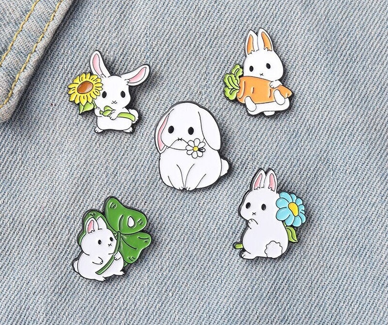 Big-eared Rabbit Enamel Pins Custom Cute Docile Animals Brooch | Etsy