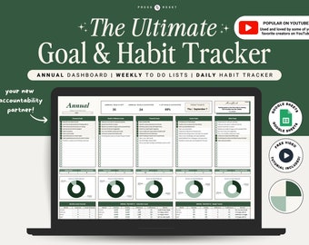 Colorful Goal & Habit Tracker | Annual and Monthly Goal Tracker ...