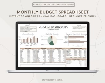 Monthly Budget Spreadsheet With Expense Tracker Annual - Etsy