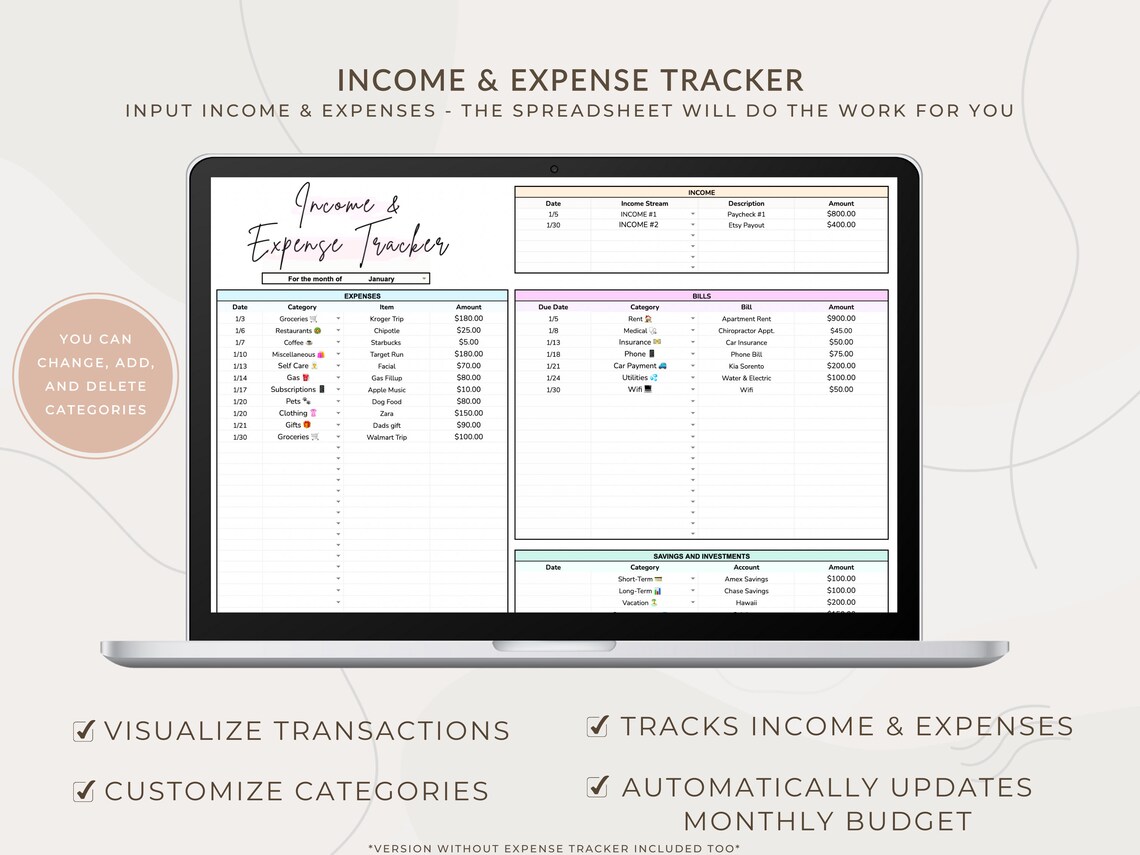 Monthly Budget Spreadsheet With Expense Tracker Annual - Etsy