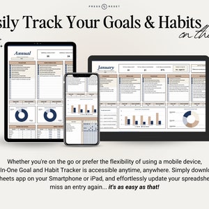 Annual & Monthly Goal Tracker Google Sheets Digital Habit Tracker ...