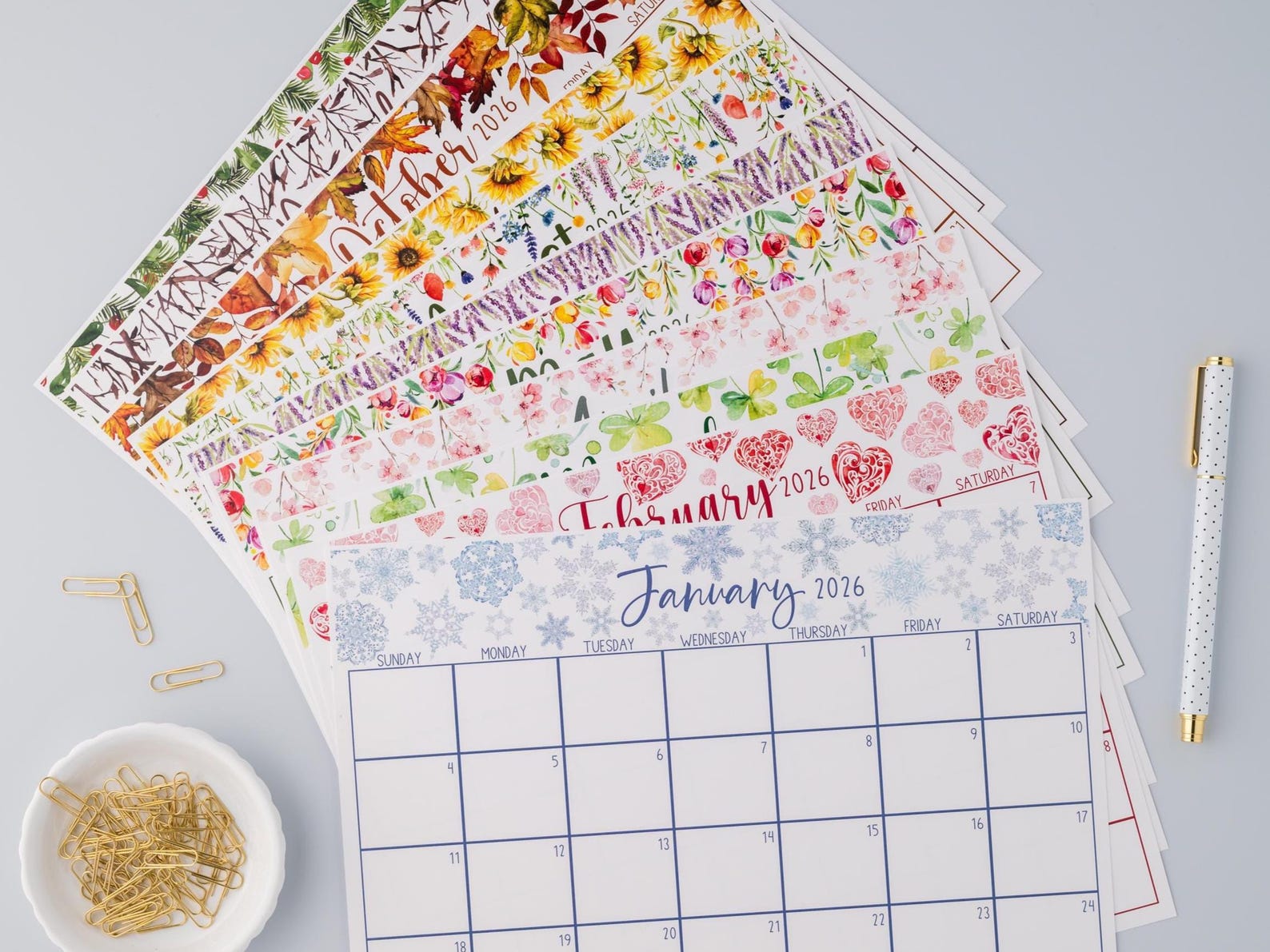 Printable 2026 Calendar, Watercolor Floral Monthly Planner, Cute ...