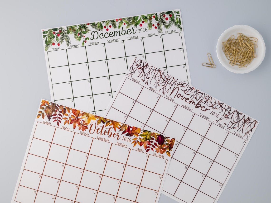 Printable 2026 Calendar, Watercolor Floral Monthly Planner, Cute ...