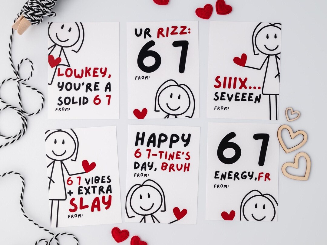 6 7 Girl Stick Figure Valentines, Tween Classroom Valentine Cards ...