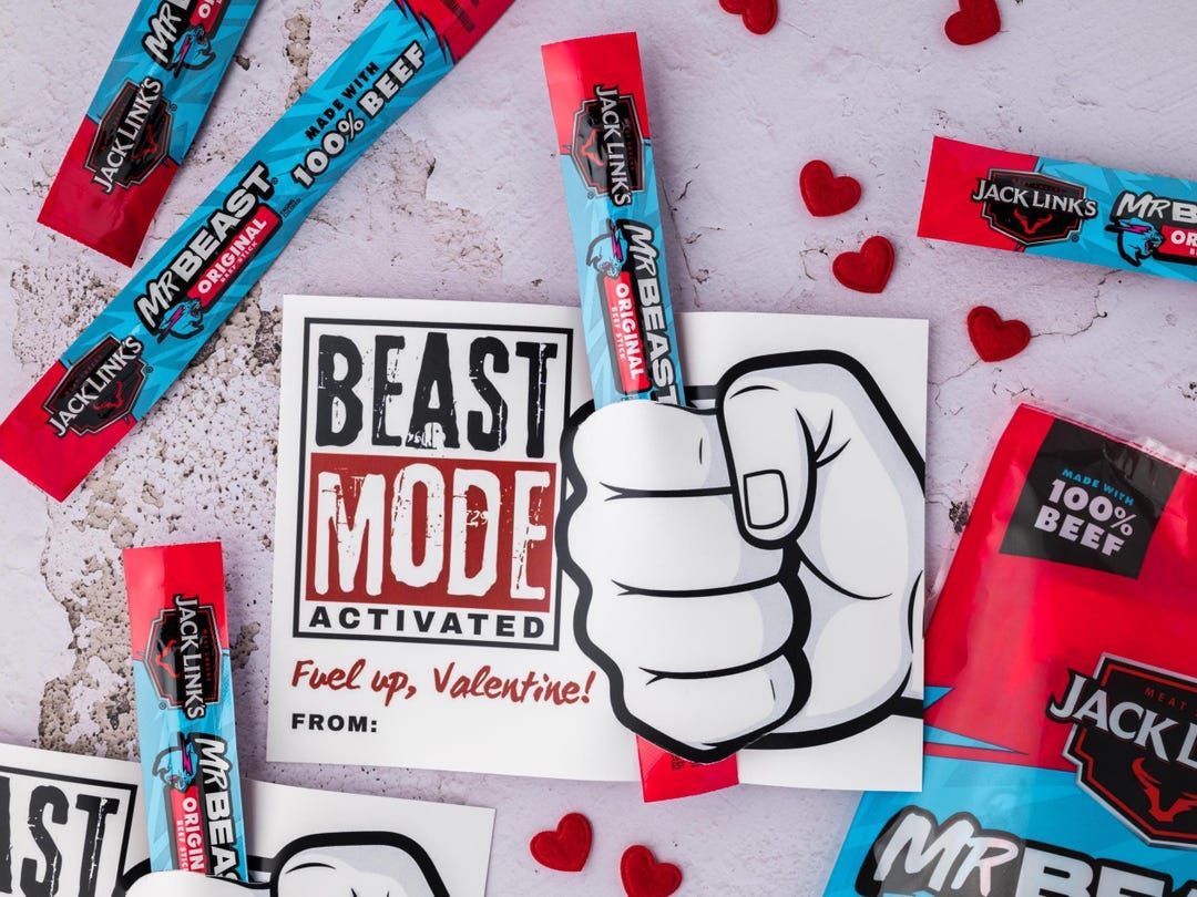 Beast Mode Valentine With Meat Stick Holder, Tween Boy Valentine ...