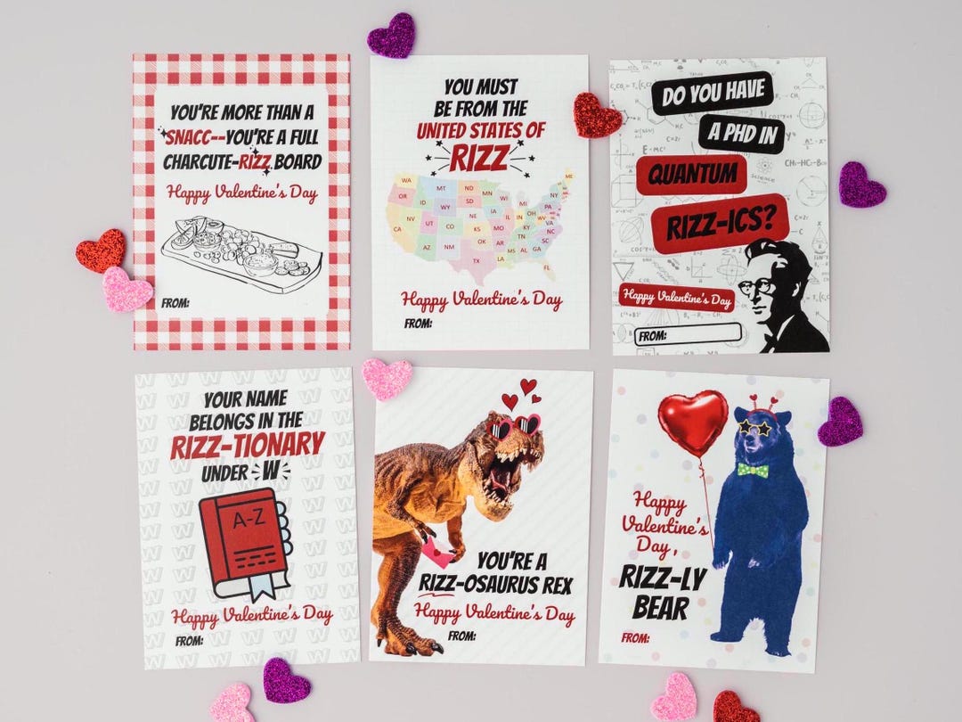 Rizz Puns Funny Valentine's Day Cards, Kids Slang Printable Classroom ...