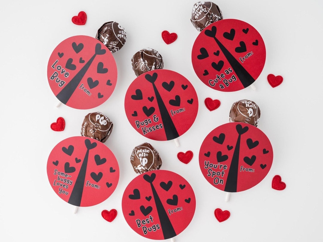 Printable Ladybug Sucker Valentine Cards, Classroom Valentines for Kids ...