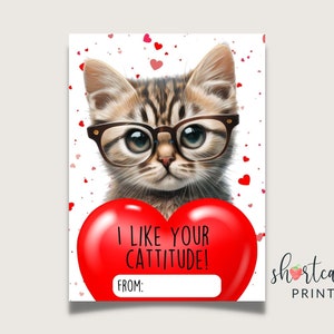 Kitten Valentine Cards for Kids, Printable Classroom Valentine's Day ...