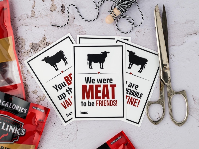 Beef Jerky Valentine Cards Printable, Funny Meat Pun Valentines, Cow ...