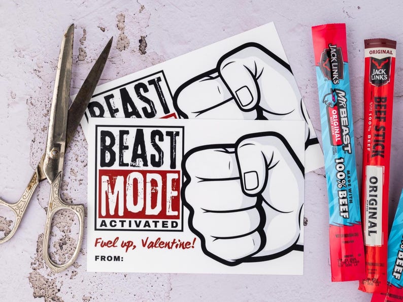 Beast Mode Valentine With Meat Stick Holder, Tween Boy Valentine ...