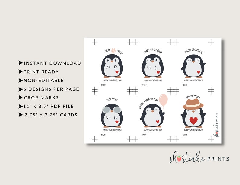 Penguin Valentines for Kids Classroom Valentines Cute - Etsy