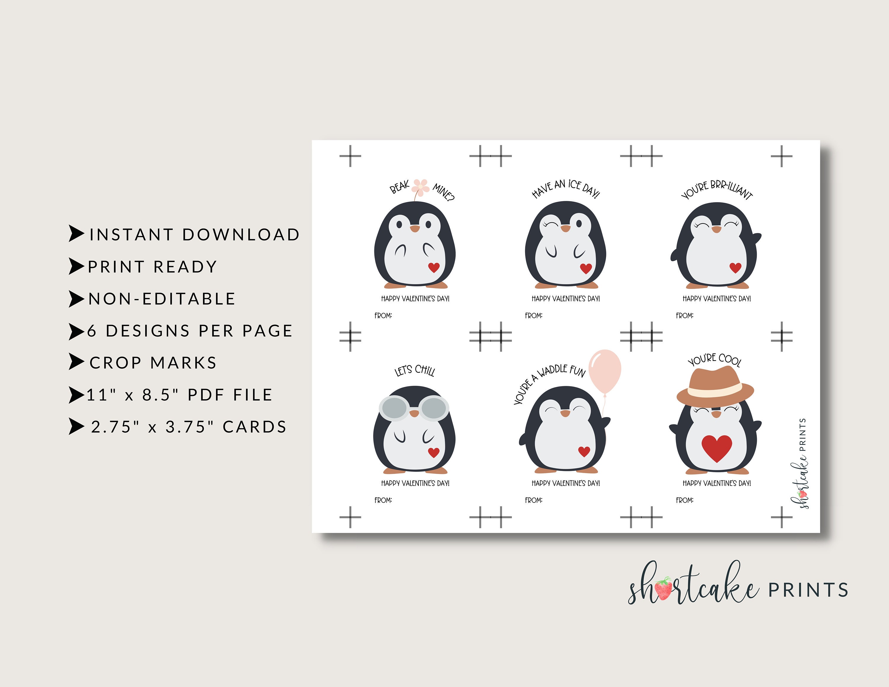 Penguin Valentines for Kids Classroom Valentines Cute - Etsy