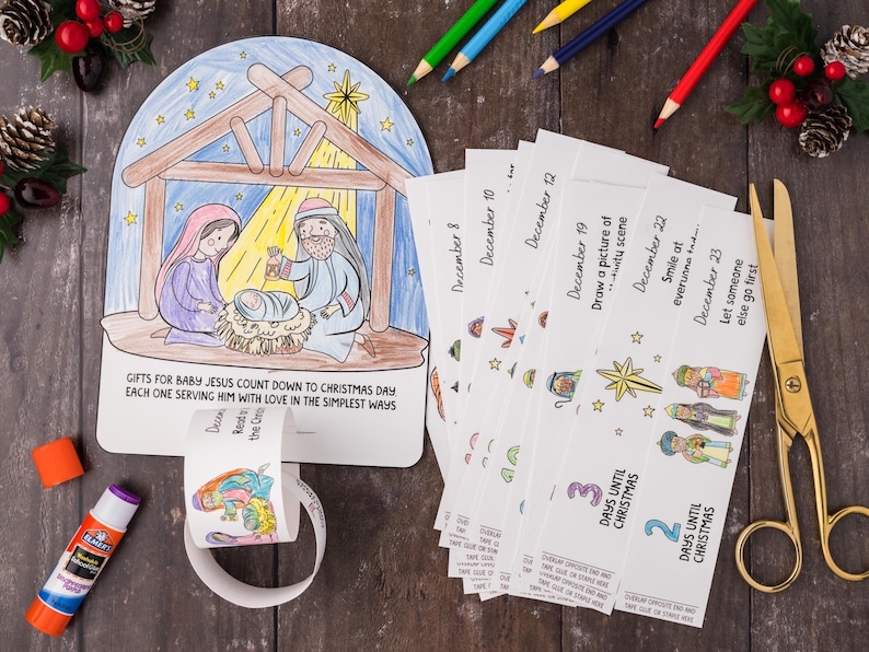 Gifts for Baby Jesus Coloring Countdown Chain, Printable Advent ...