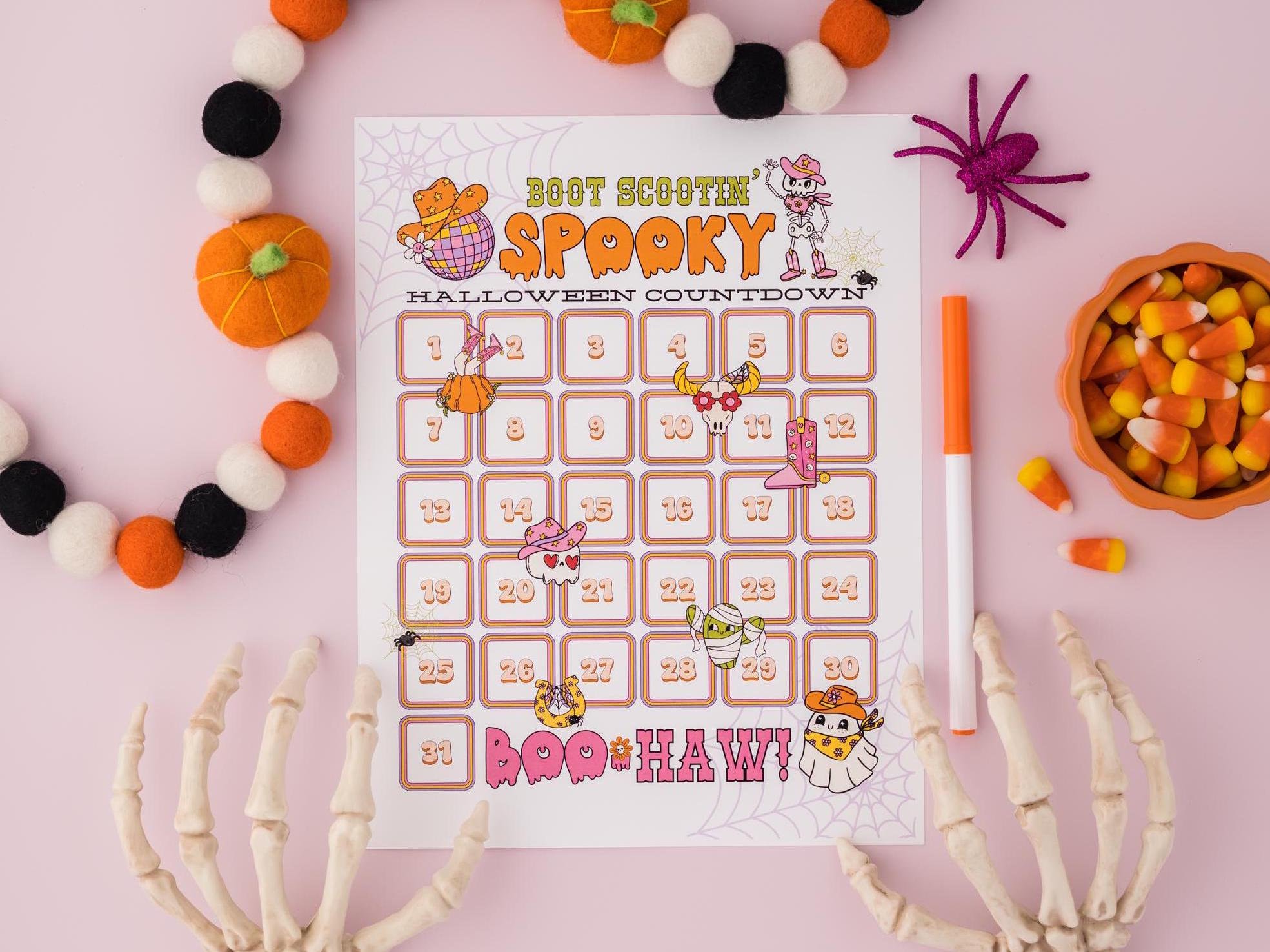 Halloween Countdown Calendar for Kids, Printable Halloween Advent Sign ...