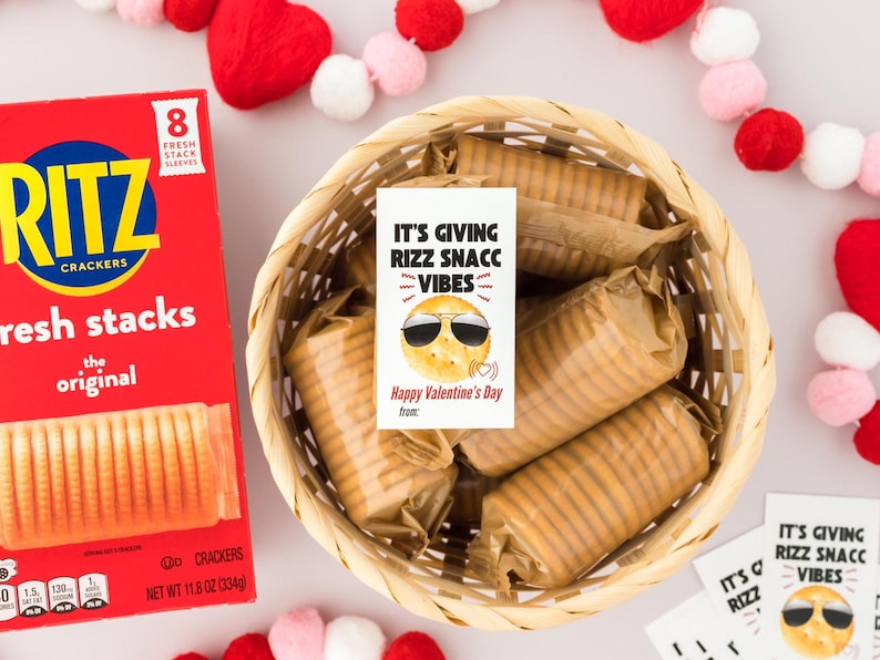 Rizz Valentines, Round Buttery Cracker Treat Tag, Kids Classroom ...