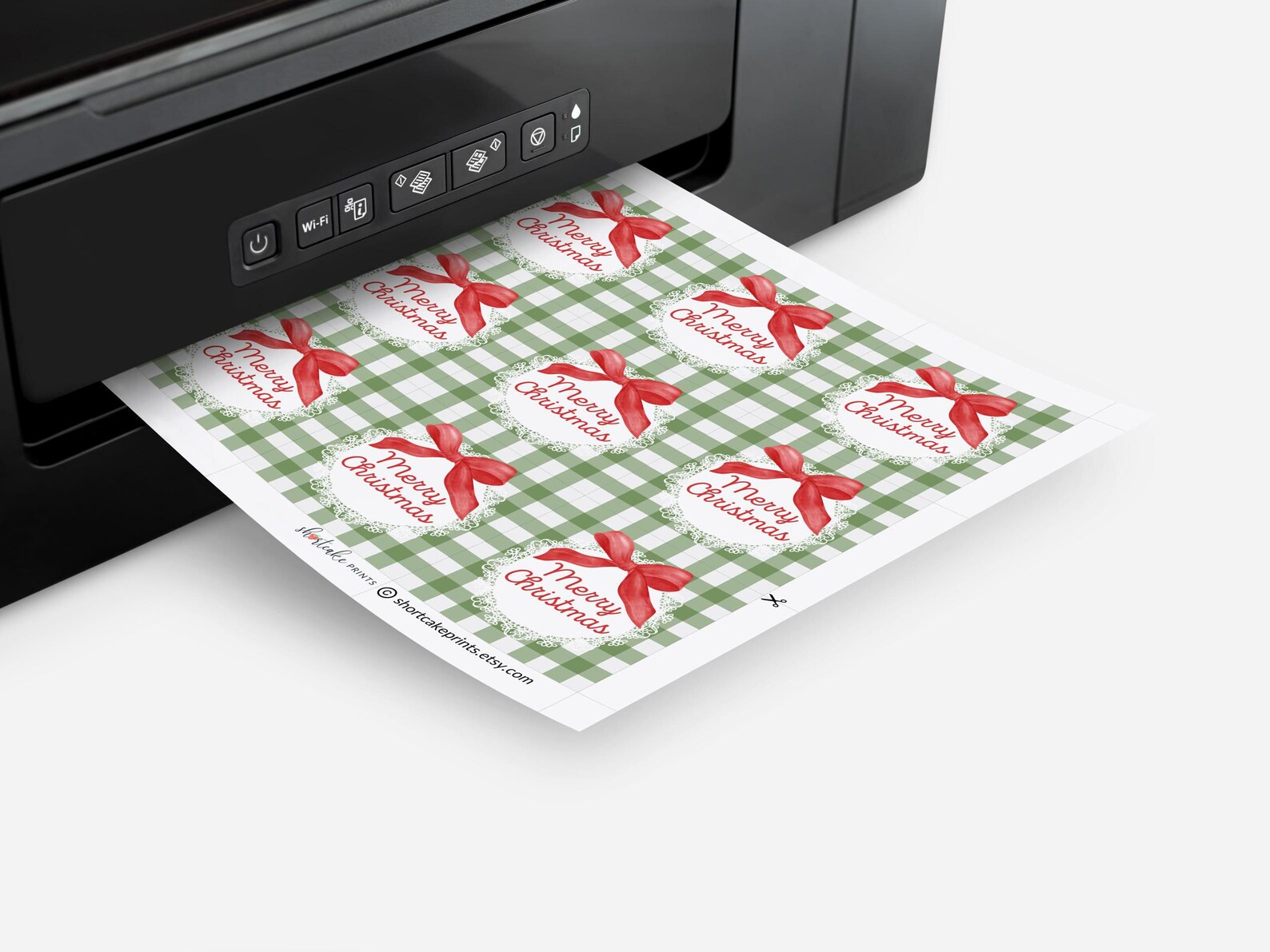Printable Merry Christmas Square Tag, Green Gingham Treat Tag ...