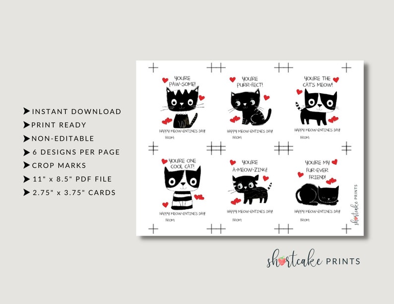 Printable Cat Valentine Cards Cute Black Cat Kitty Valentine - Etsy