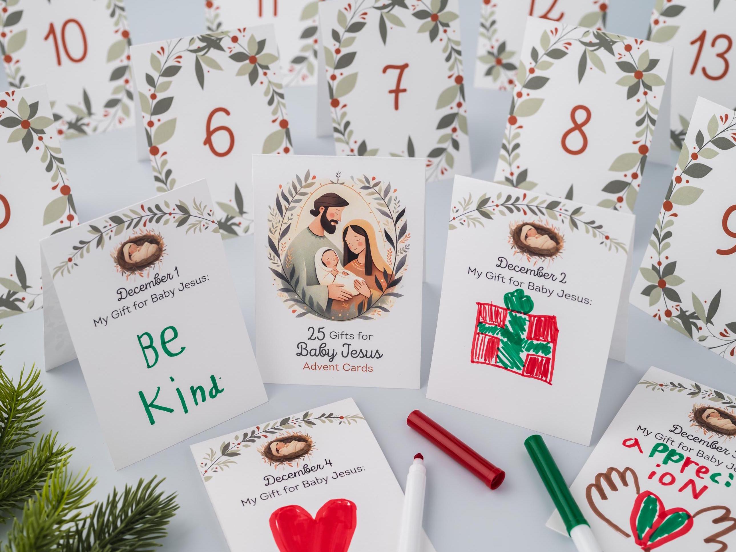 25 Gifts for Baby Jesus Advent Cards, Printable Christmas Advent ...