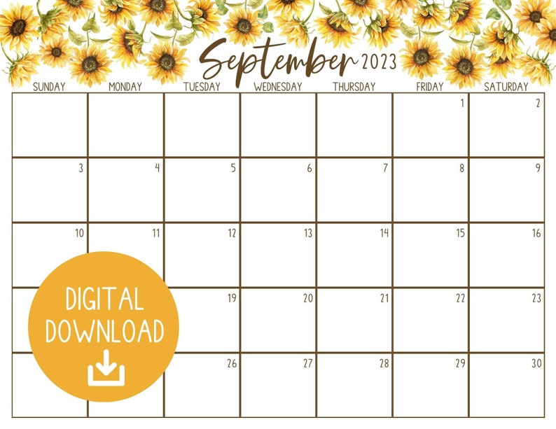 Printable 2023 Sunflower Calendar Monthly Planner Watercolor - Etsy