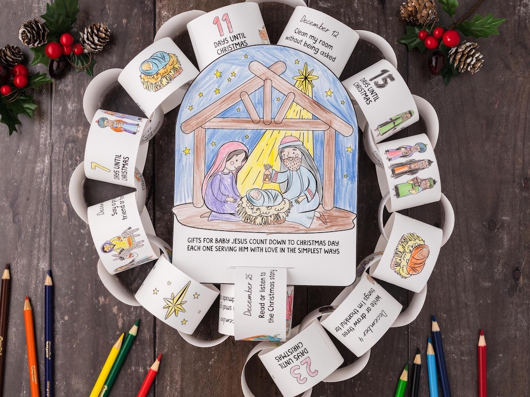 Gifts for Baby Jesus Coloring Countdown Chain, Printable Advent ...