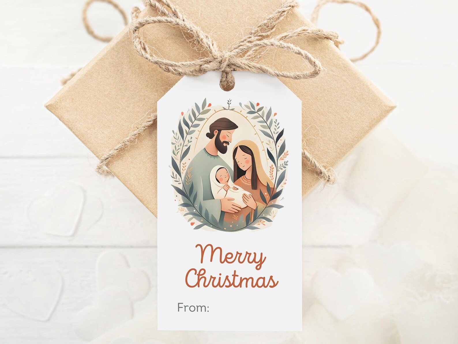 Nativity Scene Christian Christmas Gift Tag, Printable Holy Family ...
