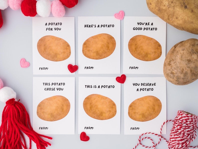 Potato Valentines, Funny Valentine's Day Cards for Kids, Printable ...