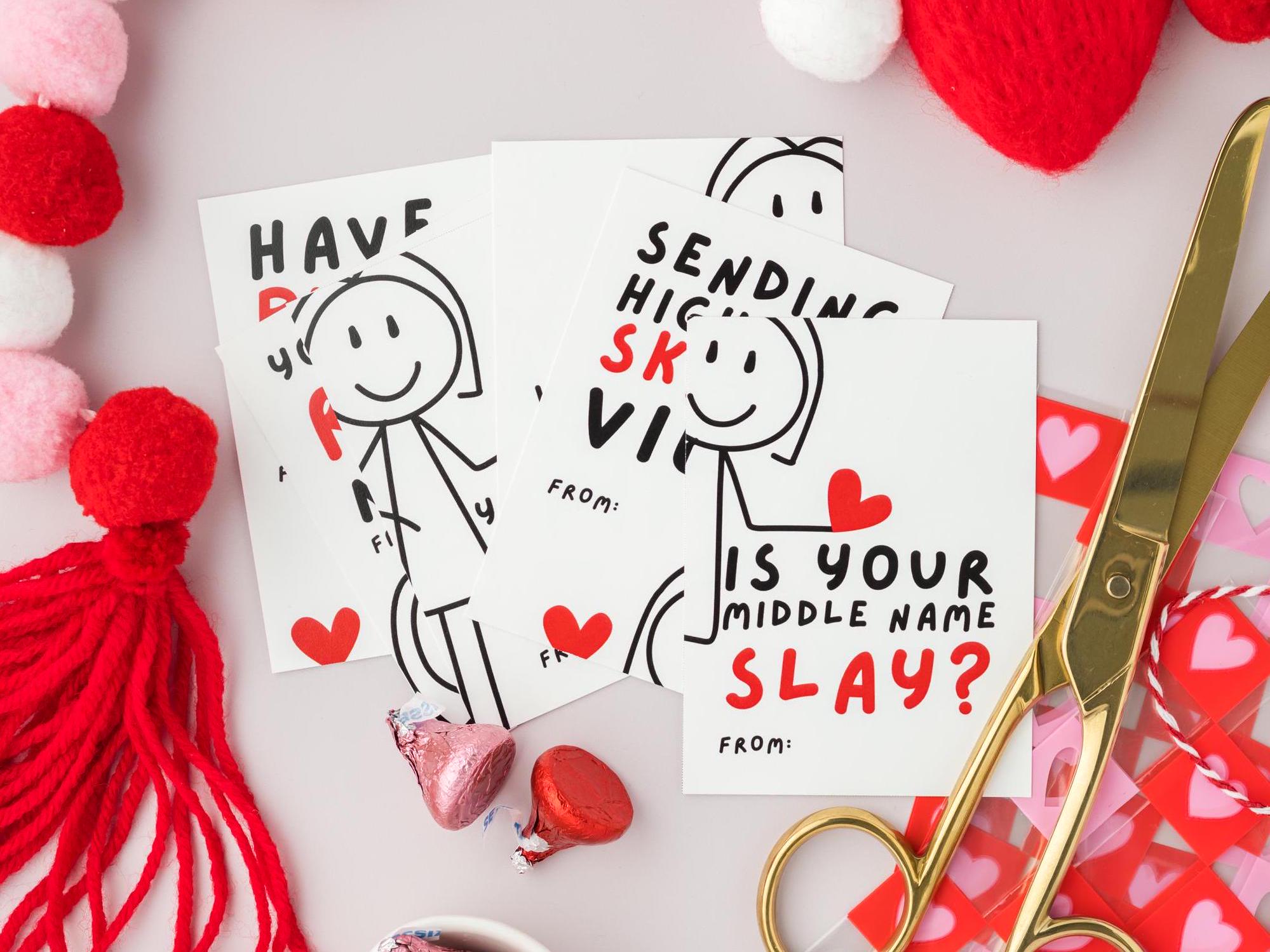 Tween Girl Stick Figure Valentine's Day Cards, Slang Kids Funny ...