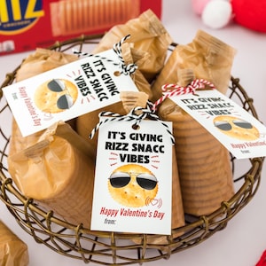Rizz Valentines, Round Buttery Cracker Treat Tag, Kids Classroom ...