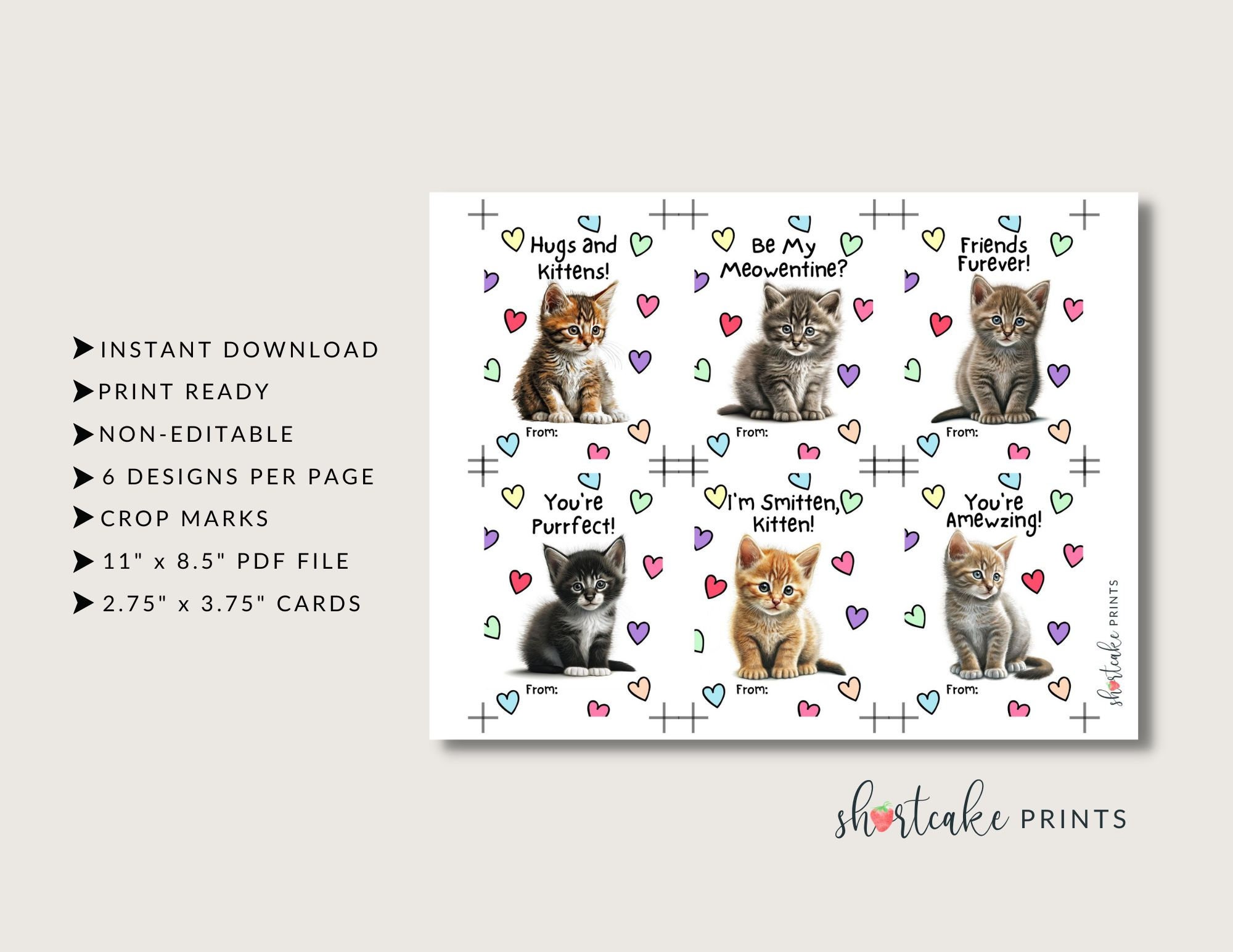 Kitten Valentine Cards, Cat Valentine, Kids Valentines for School ...