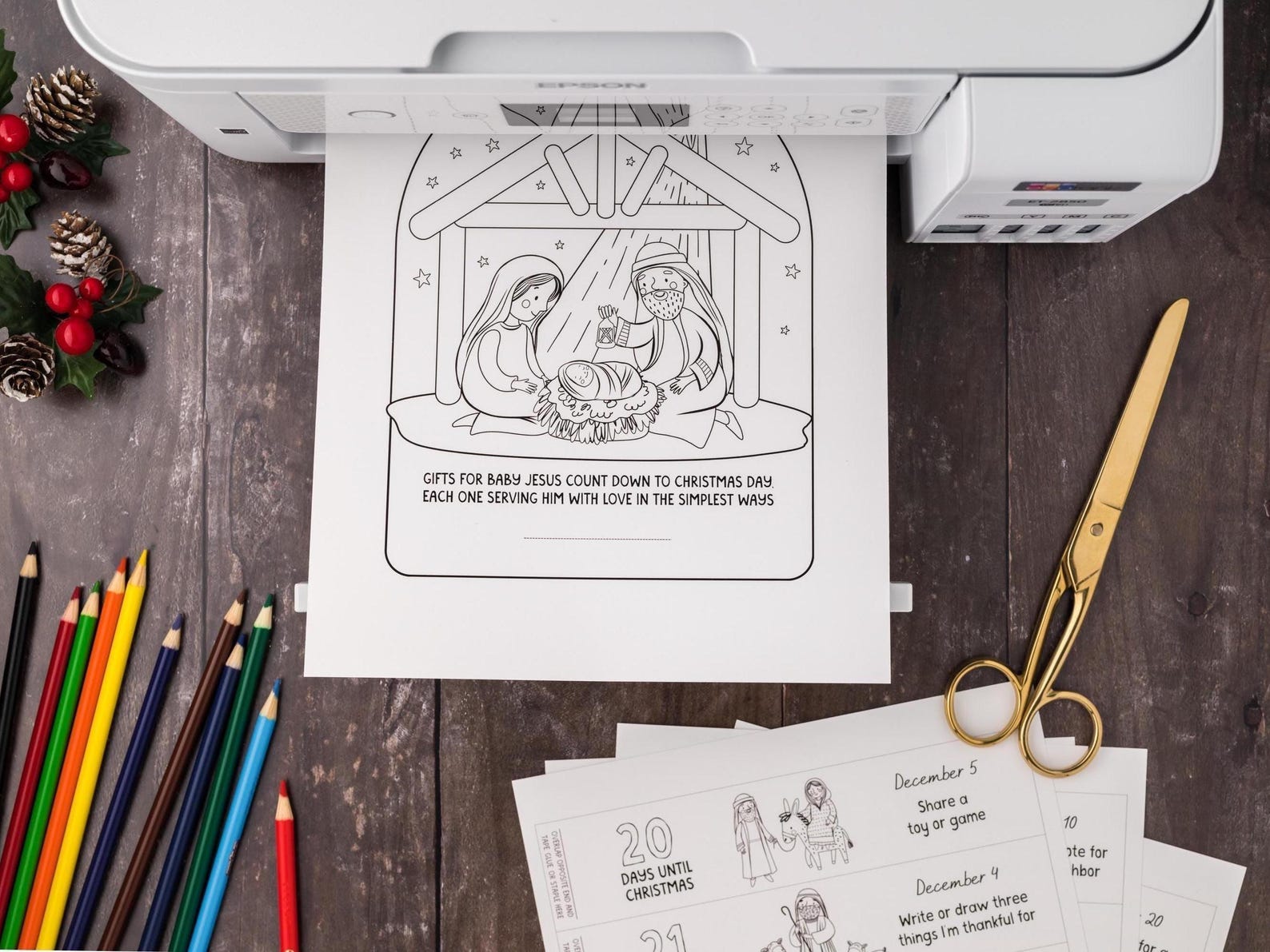 Gifts for Baby Jesus Coloring Countdown Chain, Printable Advent ...