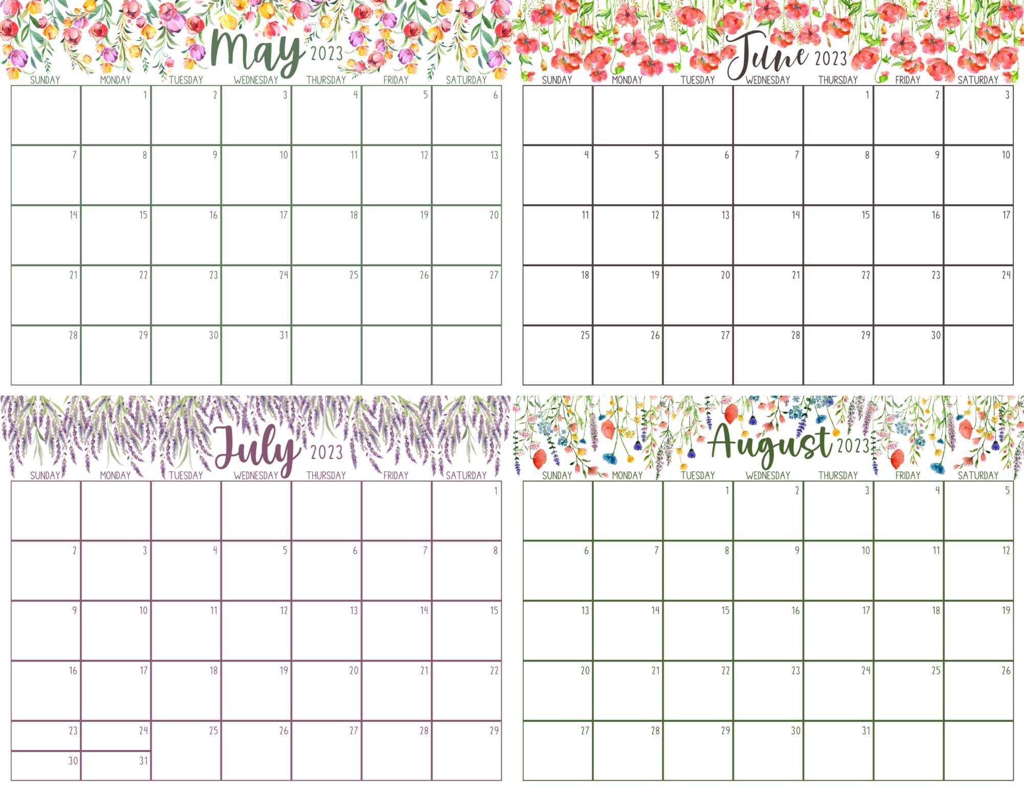 Printable 2023 Calendar Watercolor Monthly Calendar Pretty - Etsy UK