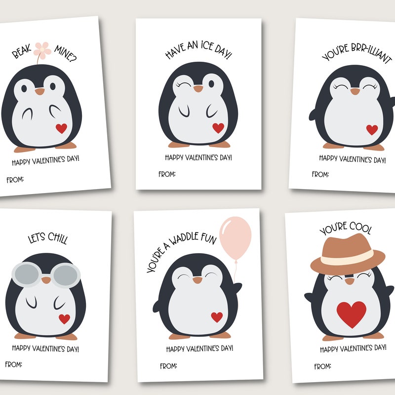 Penguin Valentine Cards - Etsy