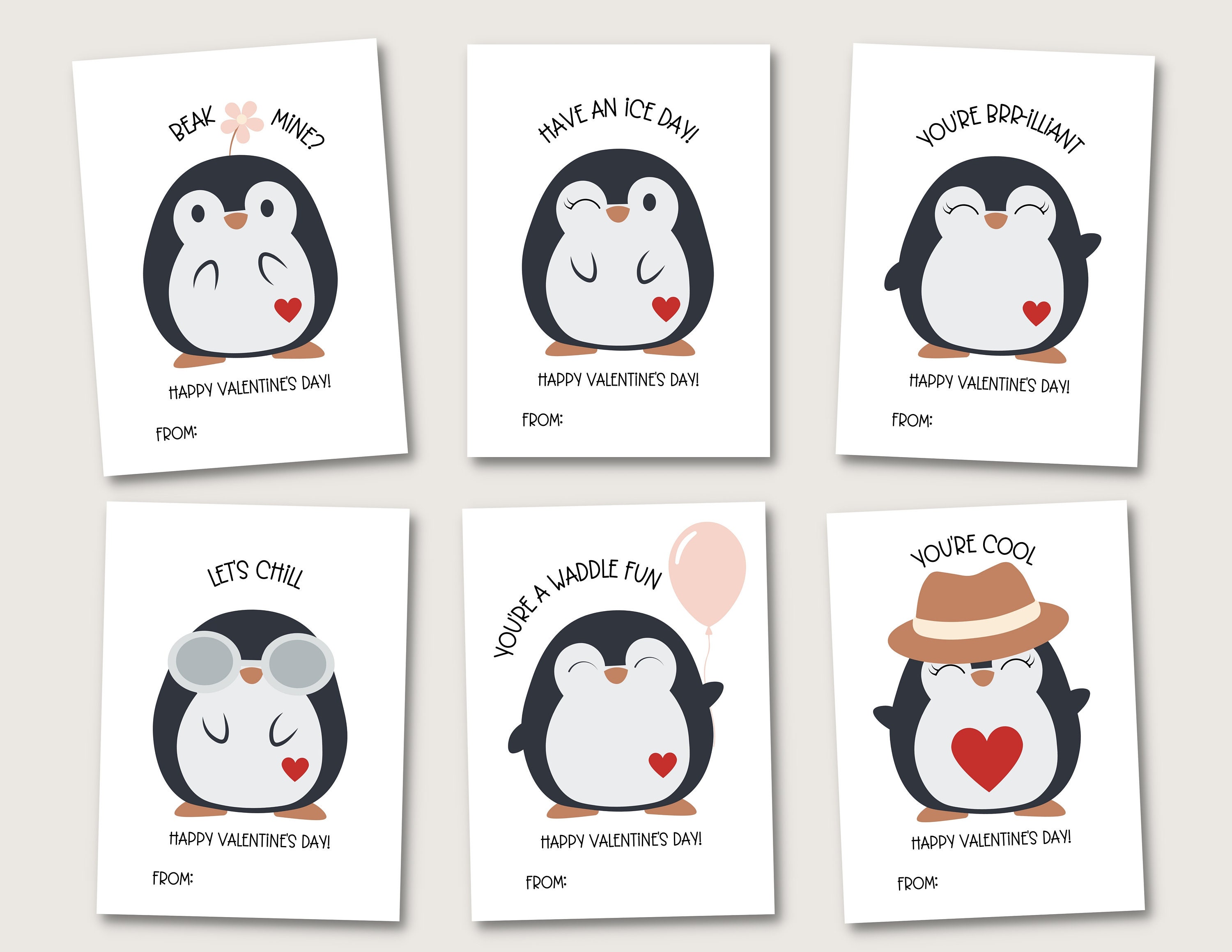 Penguin Valentines for Kids Classroom Valentines Cute - Etsy