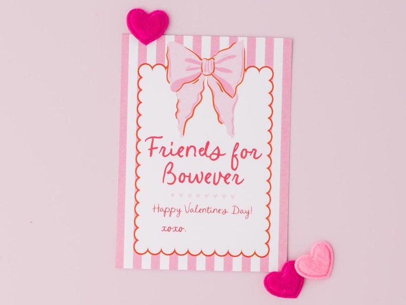 Pink Bow Valentines, Printable Classroom Valentines for Girls, Cute ...