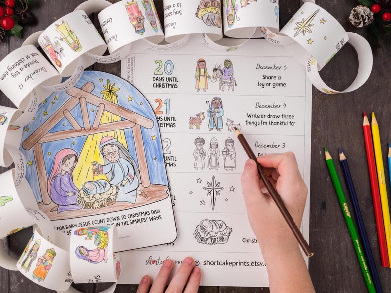 Gifts for Baby Jesus Coloring Countdown Chain, Printable Advent ...
