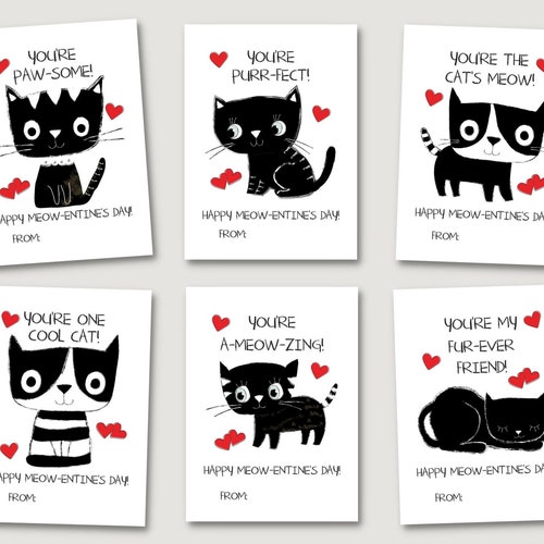 Printable Cat Valentine's Cards for Kids - Etsy