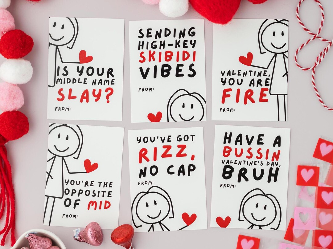 Tween Girl Stick Figure Valentine's Day Cards, Slang Kids Funny ...