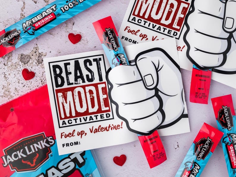 Beast Mode Valentine With Meat Stick Holder, Tween Boy Valentine ...